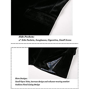 THWEI Mens Velvet Blazer Slim Fit Suit Jacket One Button Tuxedo Blazer Wedding Prom Dinner Black M