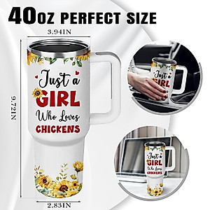 NIAXAUYT Chicken Gifts for Women - Chicken Tumbler Cup 40 oz - Funny Gifts for Chickens Lovers/Mom/Lady - Just a Girl Who Loves Chickens Themed Stainless Steel Mug, Sunflower