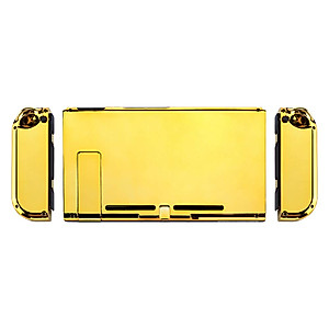 eXtremeRate DIY Replacement Shell Buttons for Nintendo Switch, Back Plate for Switch Console, Housing with Full Set Buttons for Joycon Handheld Controller - Chrome Gold [No Electronics Parts]