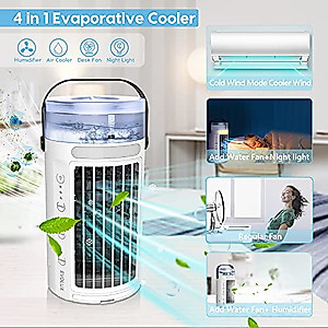 Small Portable Air Conditioners for Car, 400 ML Mini Personal Portable Water Air Cooler with 7 Color LED Light, White AC Fans that Blow Cold Air Rechargeable