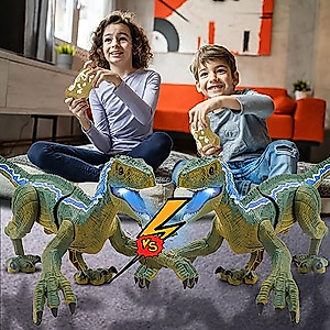 Hiitytin Remote Control Dinosaur Toys for Kids, Raptor Toy Velociraptor Dinosaur Toy with Light Up & Roaring Sound, 2.4G RC Realistic Walking Dino Toy Gifts for Kids Ages 3-12 Years Old (Green)
