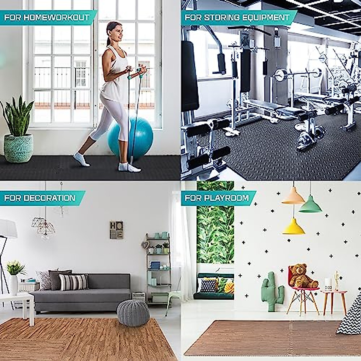 Yes4All Interlocking Foam Tiles, Non-Slip Foam Floor Tiles for Home Gym- Oak Wood Dark, 12 Tiles 24"x 24"x 7/16" Cover 48 Sqft