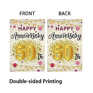 Happy 50th Anniversary Garden Flag, Cheers to 50 Years Loved Yard Flag Vertical Premium Burlap Rustic Wedding Anniversary Celebration Banner for Farmhouse Outside Outdoor Sign Double Sided, 12" x 18"