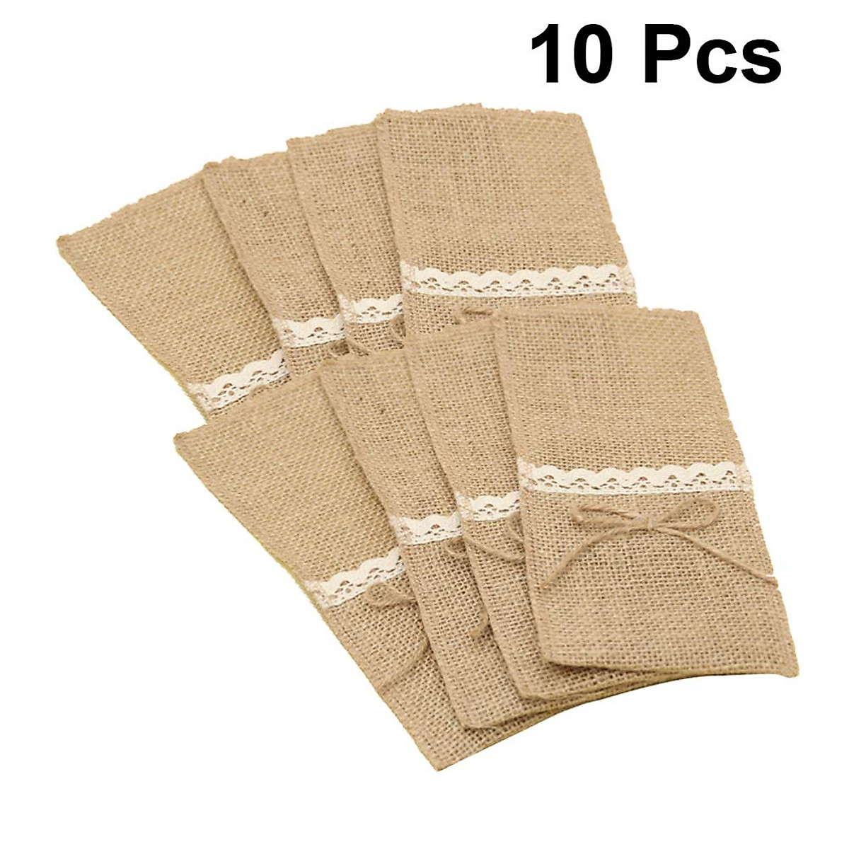 Happyyami 10pcs Burlap Lace Utensil Holders Silverware Holders Cutlery Pouch for Rustic Wedding Christmas Party Decorations Favor