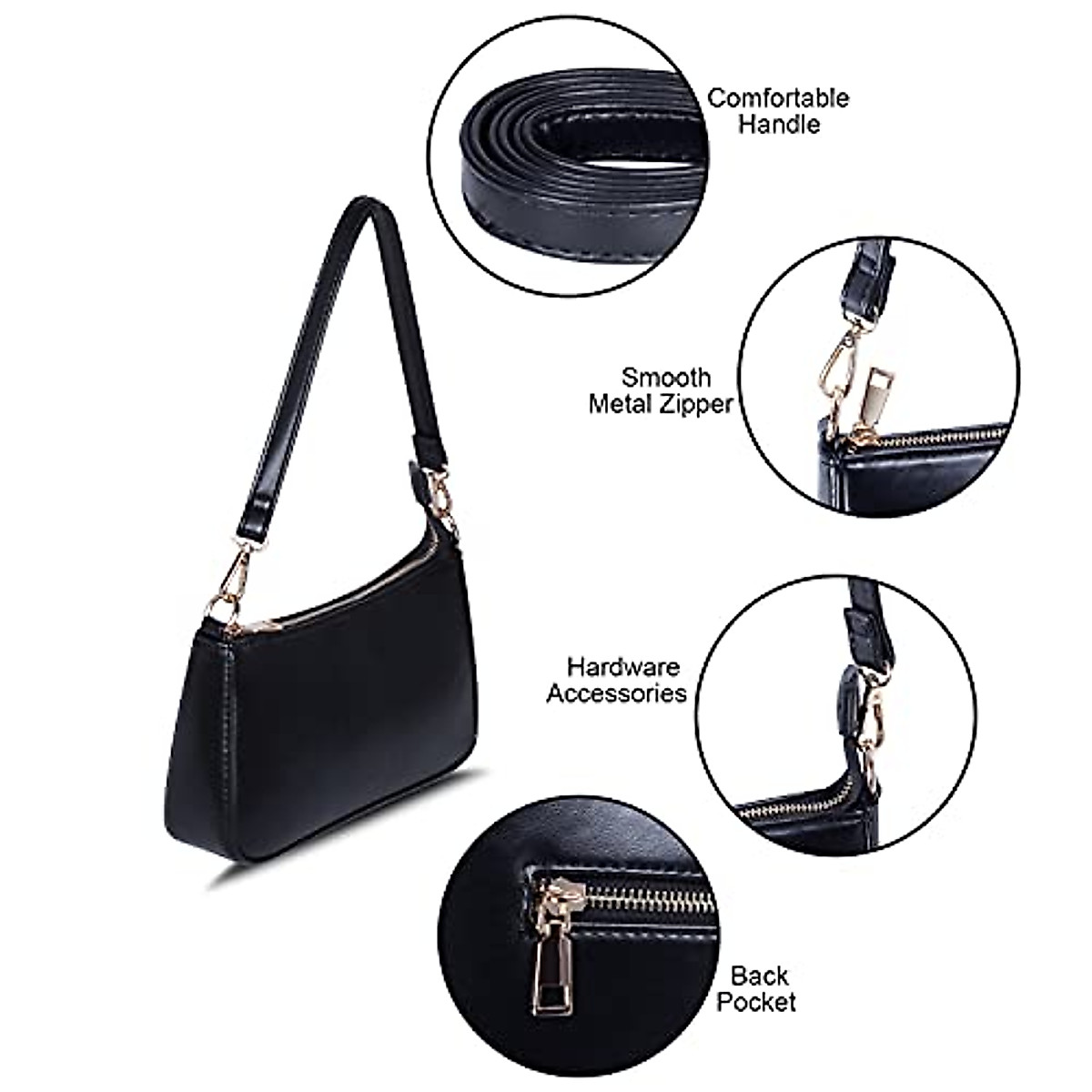 NIUEIMEE ZHOU Shoulder Bag for Women Retro Vegan Leather Classic Clutch Tote HandBags Purses with Zipper Closure