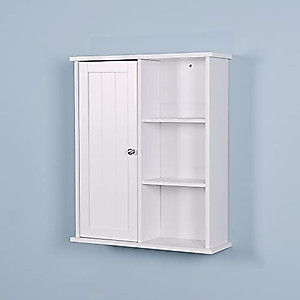 GEDELITE Bathroom Wall Cabinet with Shelves and Door, Wooden Storage Cabinet Over Toilet Space, White Medicine Cabinet for Bathroom, Kitchen, Bedroom.