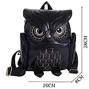 HYY Black Girls PU Leather Owl Cartoon Backpack Fashion Casual Satchel School Purse