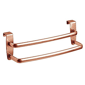 mDesign Metal Modern Kitchen Over Cabinet Double Towel Bar Rack - Hang on Inside or Outside of Doors, Storage and Organization for Hand, Dish, Tea Towels - 9.84" Wide - Copper