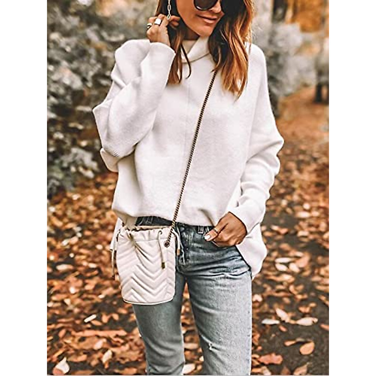 ANRABESS Womens Oversized Turtleneck Long Sleeve Sweater Asymmetric Hem Casual 2023 Fall Winter Pullover Knit Pullover Jumper Tops A87Bai-M White