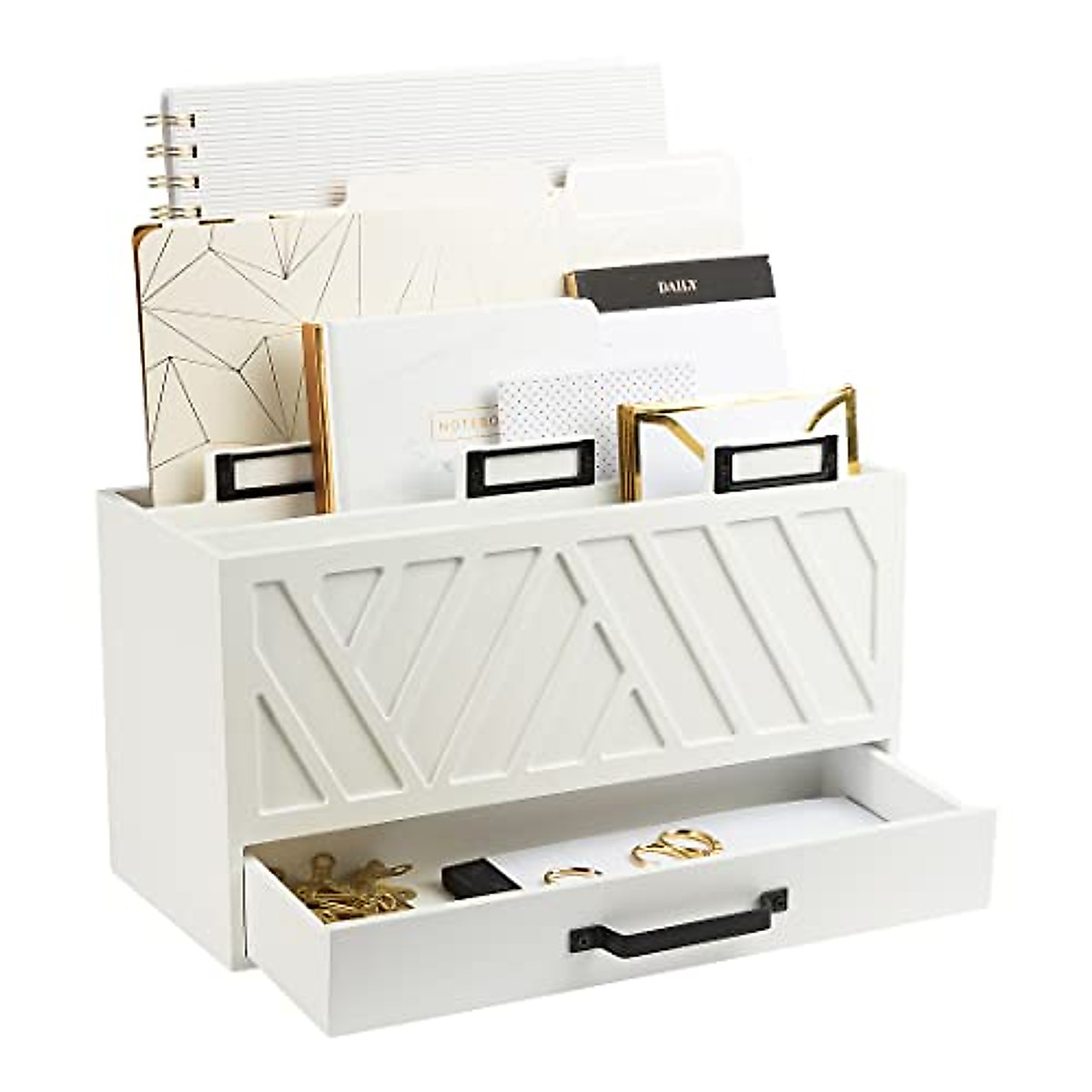 White Mail Organizer - Desktop Mail Holder - Office Desk Organizers Storage with Drawer - Paper File Folder Desk Organization - Desk Accessories & Workspace Organizers by Blu Monaco