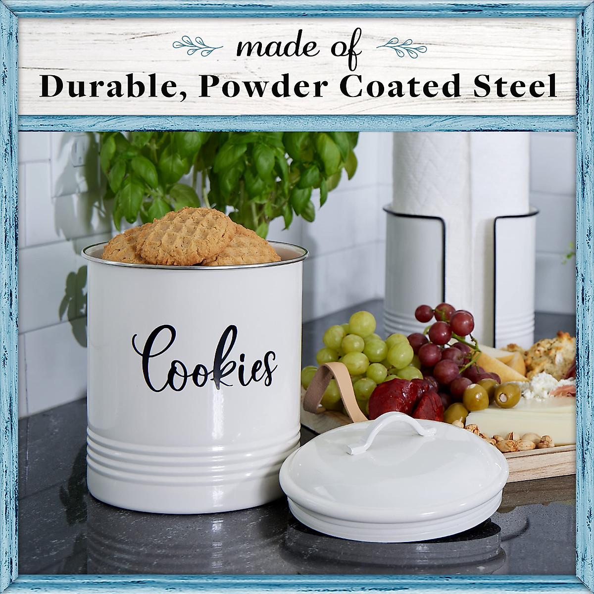 Home Acres Designs Farmhouse Cookie Jar - Rustic Canister w/ Lid for Candy, Cookies & Dessert - Vintage Container for Storage