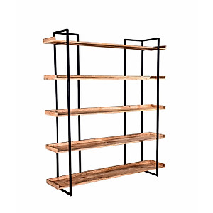 Benjara 68 Inch Wide Bookshelf, Reclaimed Mango Wood Shelves, Black Metal Frame