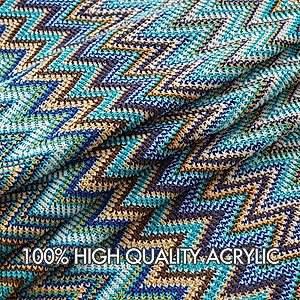 MIULEE Boho Knitted Throw Blanket with Tassel Knit Woven Wave Fringe Crochet Blanket Soft Lightweight Decorative Bohemian Blanket Afghan Hippie Outdoor Warm Throw for Sofa Bed Couch, 50 x 60 Blue