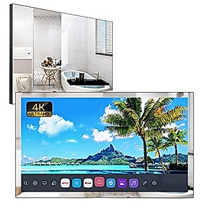 Soulaca 32" inches 4K Smart Mirror TV Waterproof with Built-in WiFi Alexa Voice Control Bathroom Use LED Television ATSC Tuner Bluetooth