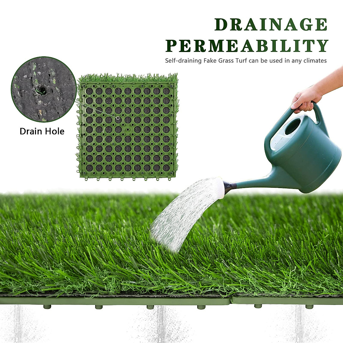 CJNLON 12"x12" Artificial Grass Tiles, 6 Packs Self-draining Fake Grass Turf Tiles Set for Flooring Decor, Dog Pads Indoor Outdoor 1.57'' in Pile Height