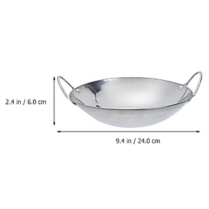Operitacx Stainless Steel Woks Stir Fry Pans Non-stick Frying Pan Flat Bottom Chinese Wok Hot Pot with Double Handle Kitchen Cookware for Induction Gas Stove 8in