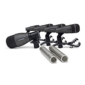 Samson DK707 7-Piece Drum Microphone Kit with 2 Tripod-Base Mic Boom Stands, Low Profile Microphone Stand with Telescoping Boom and 7 Premium XLR Mic Cables