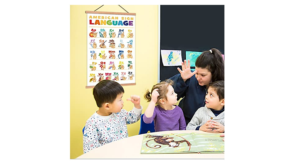 KAIRNE ASL Alphabet Wall Art with Magnetic Hanger for Kids Classroom