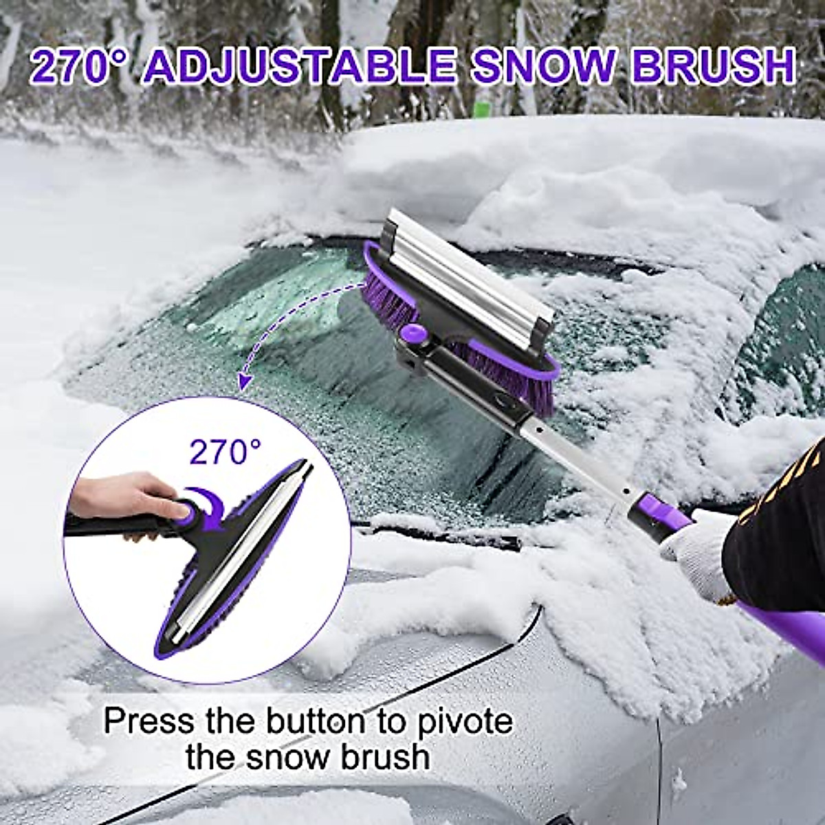 GLLPN Ice Scraper and Snow Brush for Car Windshield with Ergonomic Foam Grip Ergonomic,Winter Windows Scraper for Cars, Trucks, SUVs (31.5" to 39.3")