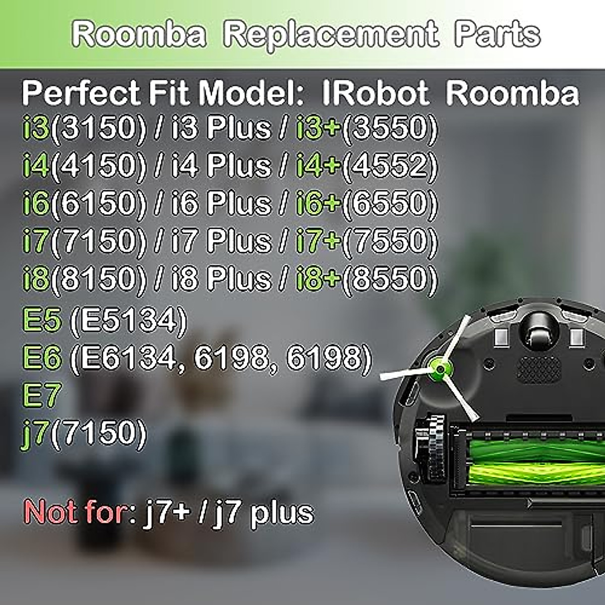 32 Pack Replacement Parts for iRobot Roomba i7 i7+ i3 i3+ i4 i4+ i6 i6+ i8 i8+ E5 E6 E7 Vacuum Cleaner, 2 Set Rubber Brushes, 12 Vacuum Filters, 6 Vacuum Bags, 12 Side Brushes