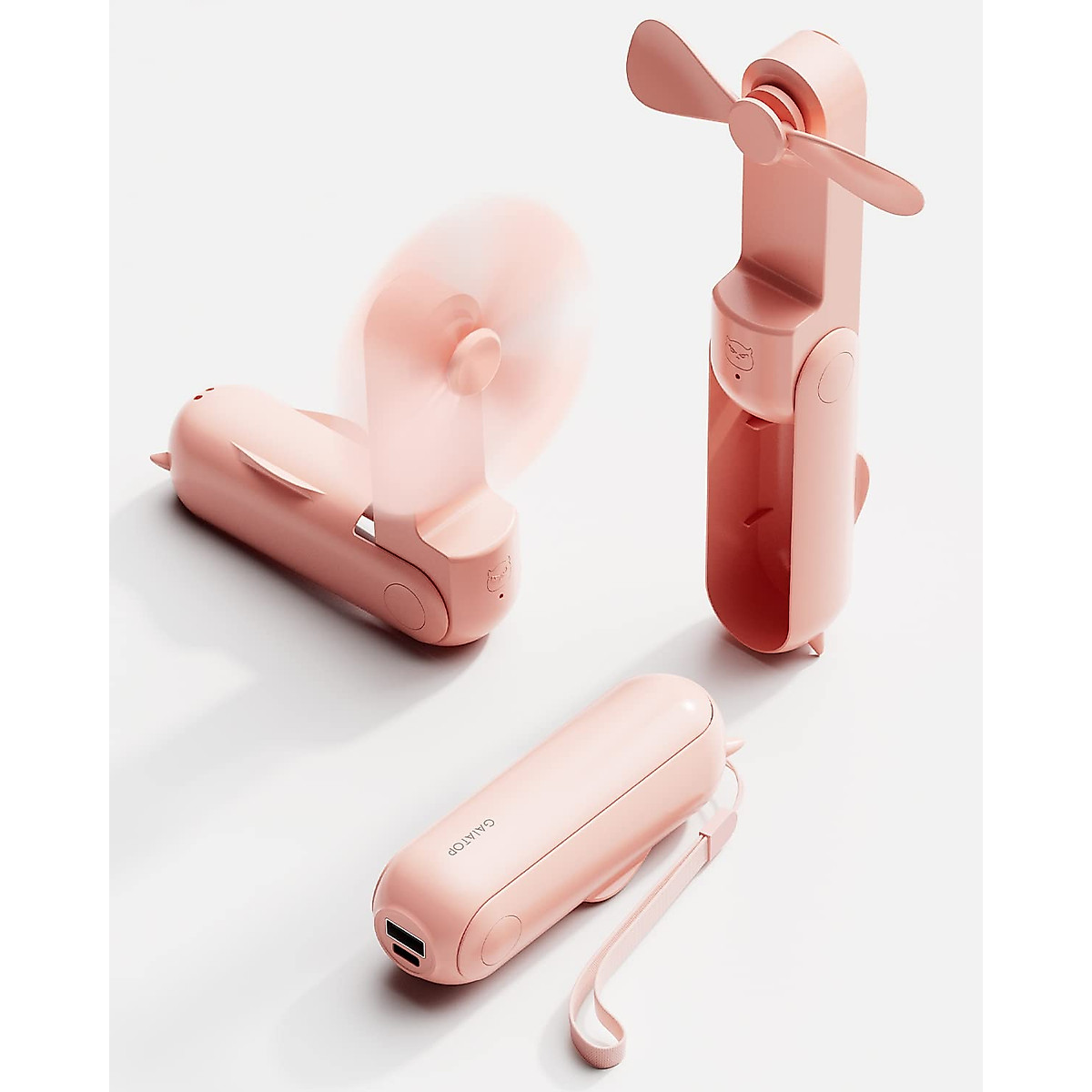 Gaiatop Portable Handheld Fan, Foldable Small Fan, Mini Hand Held Fan with USB Rechargeable 2000mAh Battery, Eyelash Fan for Girls, Travel For Women, Outdoor, Pink