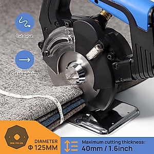 VLOXO Electric Fabric Rotary Cutter, Cloth Cutting Machine 6 Speed Adjustable Fabric Cutter with LED Light Electric Scissors for Cloth Textiles Paper Leather Rubber, and Carpet (Blade 125mm)