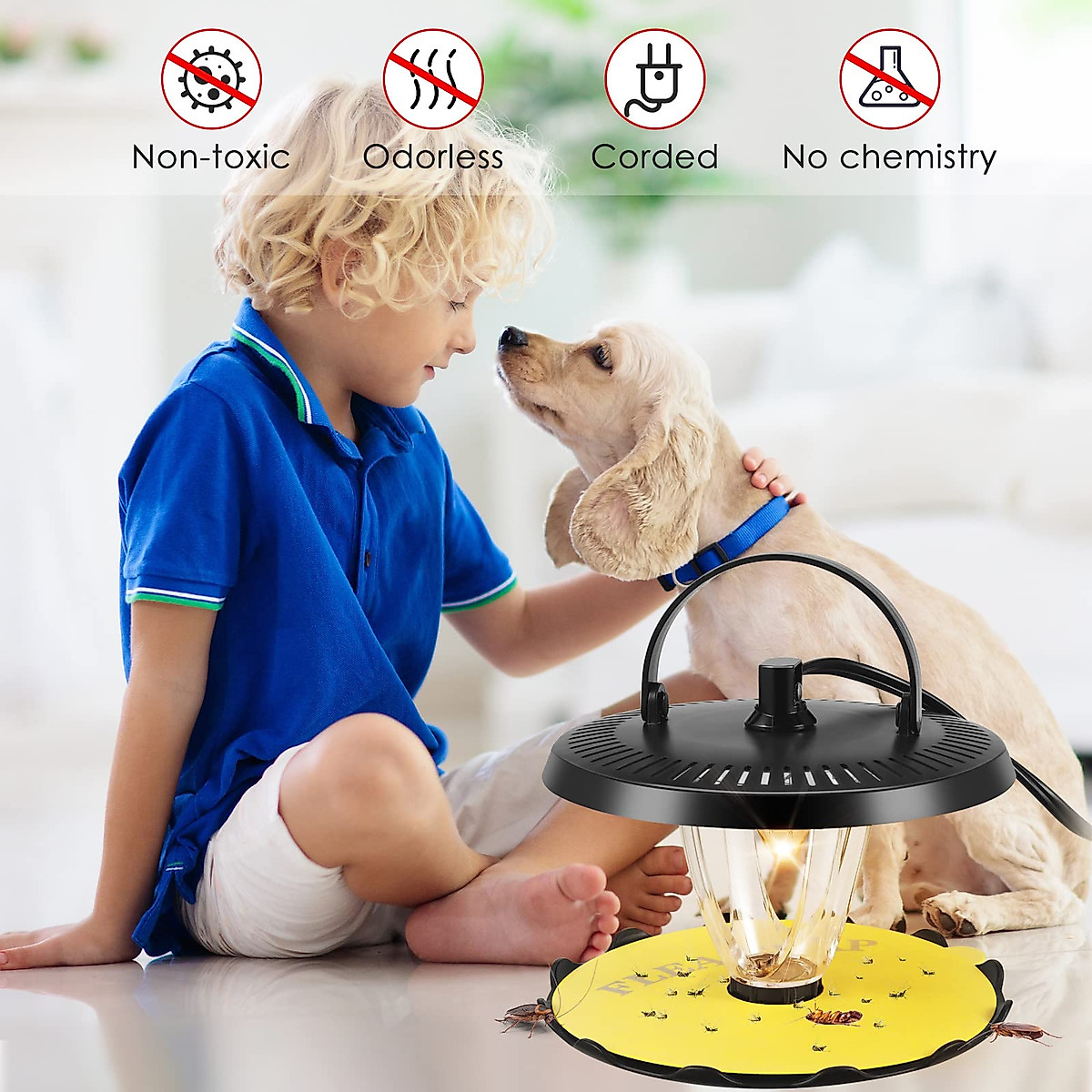 Flea Trap Indoor 2Pcs,Flea Strap Flea Killer Trap Pad Bed Bug Trap with 10 Glue Discs flea 4 Light Bulb Flea Trap for Inside Your Home Like Fleas,Flies,Mosquitoes,Gnats,Moths