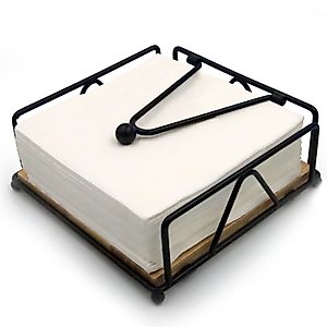 Napkin Holder for Table, Metal and Wood Napkin Holder, Standing Napkin Holders for Paper Napkins, for Kitchen Counter, Dining Table, 7" x 7"Gold (Black)