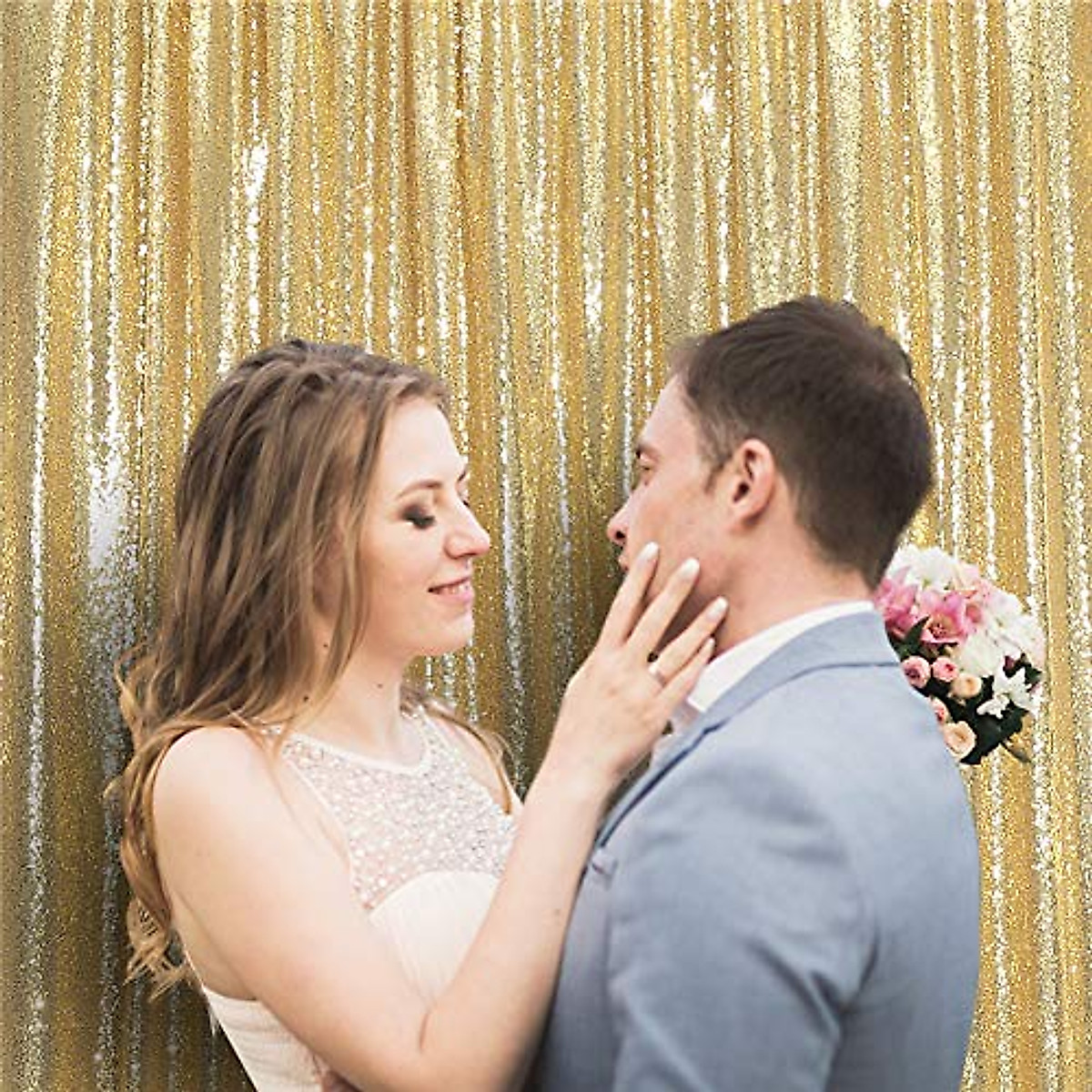 Eternal Beauty Amber Gold Sequin Wedding Backdrop Photography Background Party Curtain, 6Ft X 6Ft
