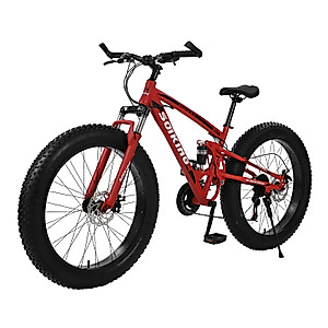wavsurf Fat Tire Mountain Bike, 26'' 21 Speed Outdoor Snow Beach Hybrid MTB Racing Bikes for Adult Women Men, Lightweight City Commuter Road Cycling, Dual Disc Brakes (B), 94x88x38cm