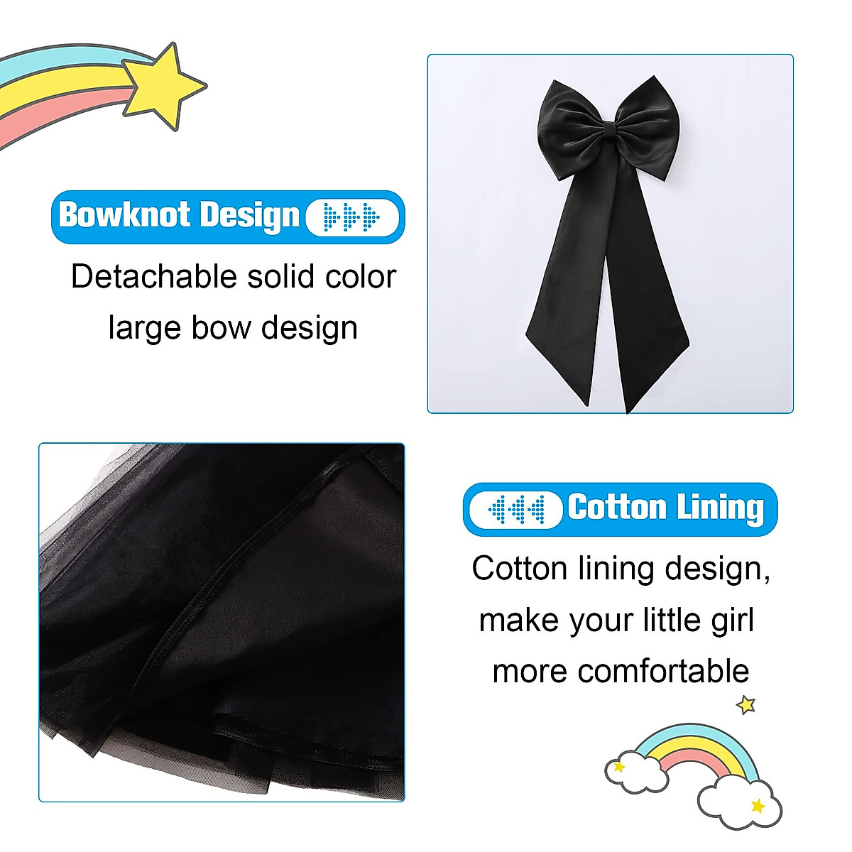 TENTIDE Baby Girls Party Flower Holiday Formal Pageant Dress Sleeveless Ruffle Lace Back A-line Bow Tulle Dress 0-24M (Black, 6-12M)