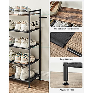 SONGMICS 5-Tier Shoe Storage Organizer and 8-Tier Tall Storage Rack Bundle, Shoe Storage Shelf, Narrow Shelf Organizer, Adjustable Feet, Rustic Brown, Black and Bronze ULMR035B01 and ULMR028A01