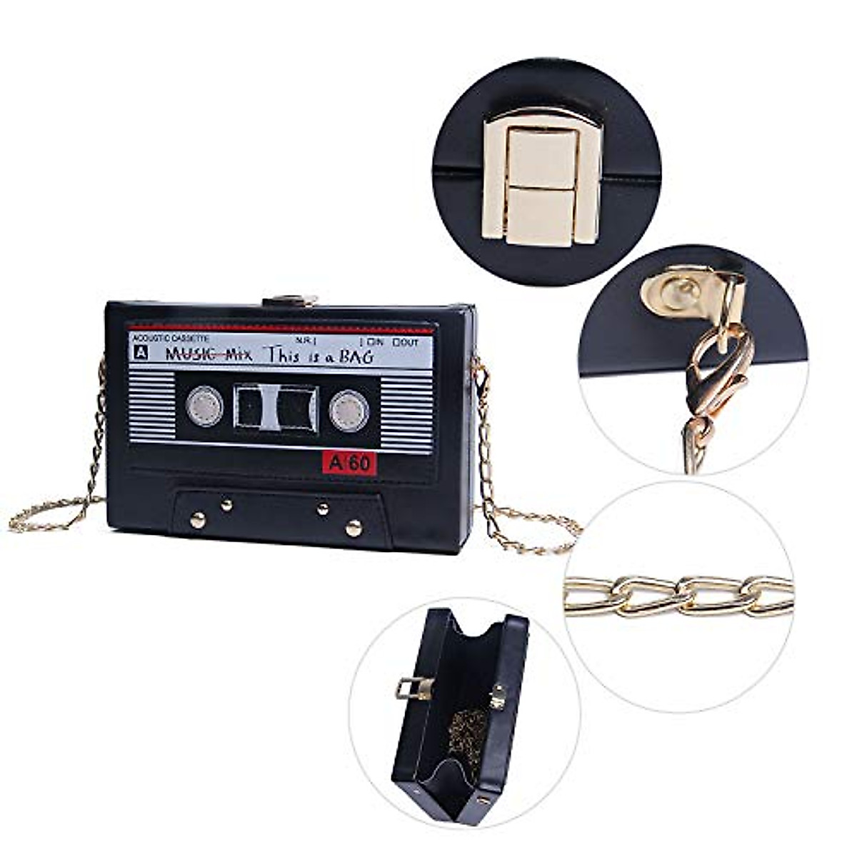 KUANG! Women Retro Tape Shaped Clutch Hundred Dollar Bill Box Shoulder Bag Elegant Evening Crossbody Handbag (A-Black)