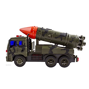 WolVolk Friction Powered Launcher Fighter Military Truck - Pull Back Missile Carrier Army Vehicle w/Lights & Sounds - Pretend War & Action Toy for Kids