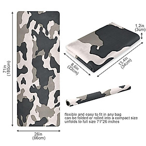 GOODOLD Black White Cow Print Yoga Mat, 71 x 26 Inch Non-slip Yoga Mats Folding Travel Exercise Mat Indoor Outdoor Gym Pilates with Storage Bag for Women Men