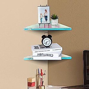 evron Acrylic Corner Mounting Shelf,Corner Shelves Waterproof for Bathroom Storage,Easy to Install Wall Corner Shelf,Set of 2 (Iridescent)
