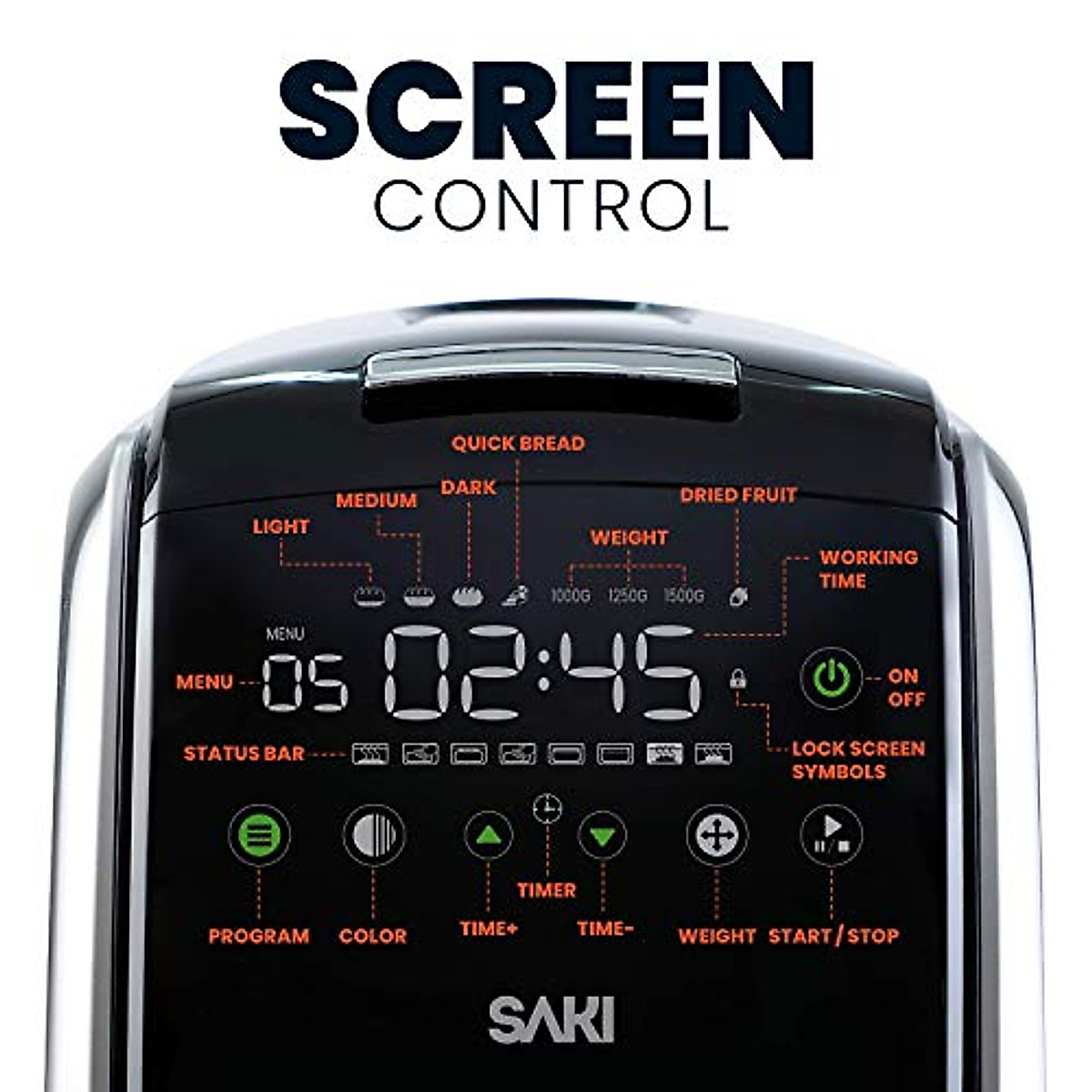 SAKI 3 LB Large Bread Maker Machine, 12-in-1 Programmable Large Bread Machine, with Nonstick Ceramic Bread Pan & Large Digital Touch Panel, 3 Loaf Sizes with 3 Crust Colors Options, Keep Warm Mode