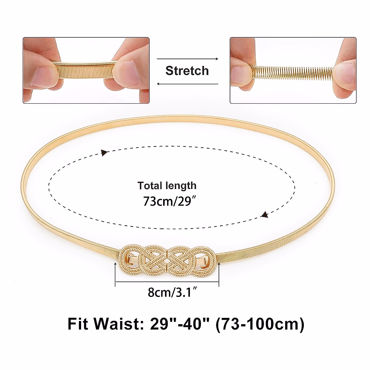 Suyi Skinny Stretch Belt for Women Elastic 2 Pieces Waist Belt Thin Cinch Belts for Dress Gold Silver Set7