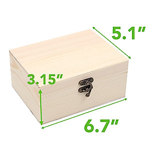VIKOS Products (1-Pack Unfinished Unpainted Wooden Box with Hinged Lid for Crafts DIY Storage Jewelry Plain Pine Box - Small 6.7"x5.1"x3.1"