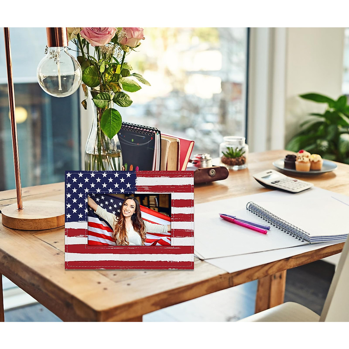 PETCEE American Flag Picture Frame Independence Day Wooden Photo Frame 4th of July Picture Frame Veterans Day Gift American Star Patriotic Desktop Decoration Christmas Memories Day Gift Supplies