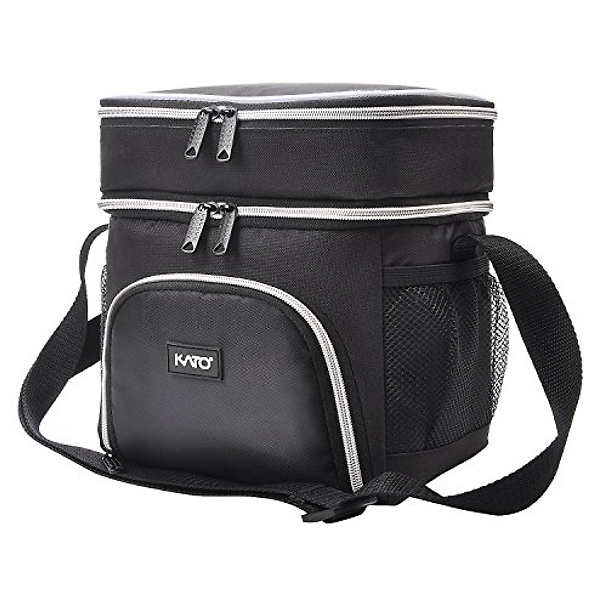 Kato Insulated Small Lunch Bag, Leakproof Dual Compartment Thermal Cooler Reusable Lunch Tote for Men and Women, Black
