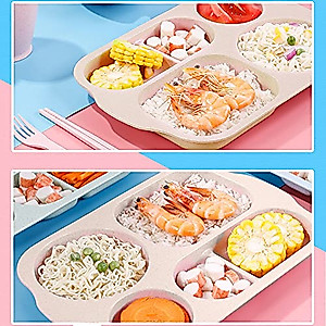 2 Pcs Wheat Straw Divided Plates, School Lunch Trays, Fast Food Trays Cafeteria Trays with Compartments, Home Restaurant(Beige)