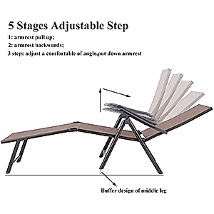 MFSTUDIO 2 Piece 5 Stages Adjustable Folding Lounge Deck Chair,Outdoor Patio Metal Beach Yard Pool Recliner Chaise - Brown