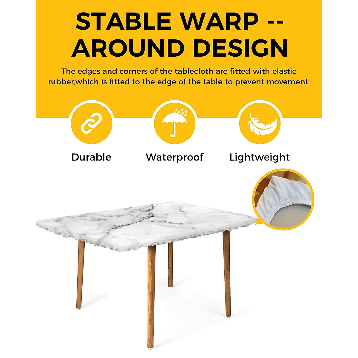 Fitted Table Cover for 4ft Rectangle Tables White Abstract Marble Art Elastic Edge Waterproof Tablecloth Cover for Indoor Outdoor Patio Garden Kitchen Tabletop Decor Grey Stone Nature Agate