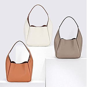 Women Hobo Handbag Soft Leather Bucket Shoulder Purse Designer Fashion Tote Bag for Work Travel Shopping, Light Tan