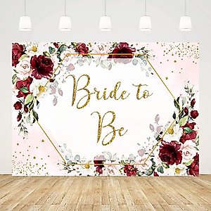 ABLIN 7x5ft Bride to Be Backdrop Bridal Shower Decorations Girls Bachelorette Engagement Photography Background Red Pink Rose Flowers Golden Dots Banner Photo Booth Props, Multicolor