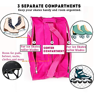 Ice Skate Bag Girls, Roller Skates Bag Inline Skate Bag Roller Ski Boot Bag, Women Figure Hockey Skate Bag Rollerskates Ice Skating Bags,Multiple Pockets for Ice Skate Protective Gears for Kids Adults