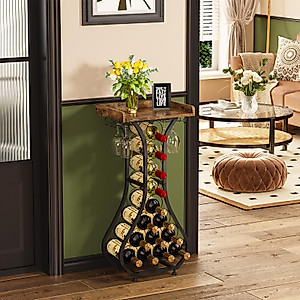 14 Bottles Wine Rack Console Table Freestanding Floor Wine Storage Organizer with Glass Holder Adjustable Feet Wood Top 35.4" H