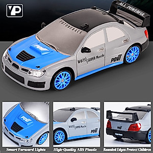 YUAN PLAN Remote Control Car, 1/24 2.4GHz 4WD RC Drift Car High Speed RC Cars with Cool Lights, Rechargeable Battery and Extra Tires Birthday Gifts for Kids (Grey)