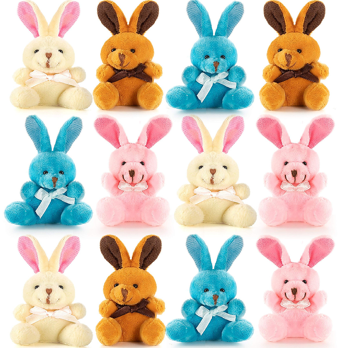 PREXTEX Plush Bunny Rabbit Stuffed Animal Filled 3'' Colorful Easter Eggs - 12 Soft Baby Stuffed Animals Plush Toys | Easter Basket Surprise Bunny Toys